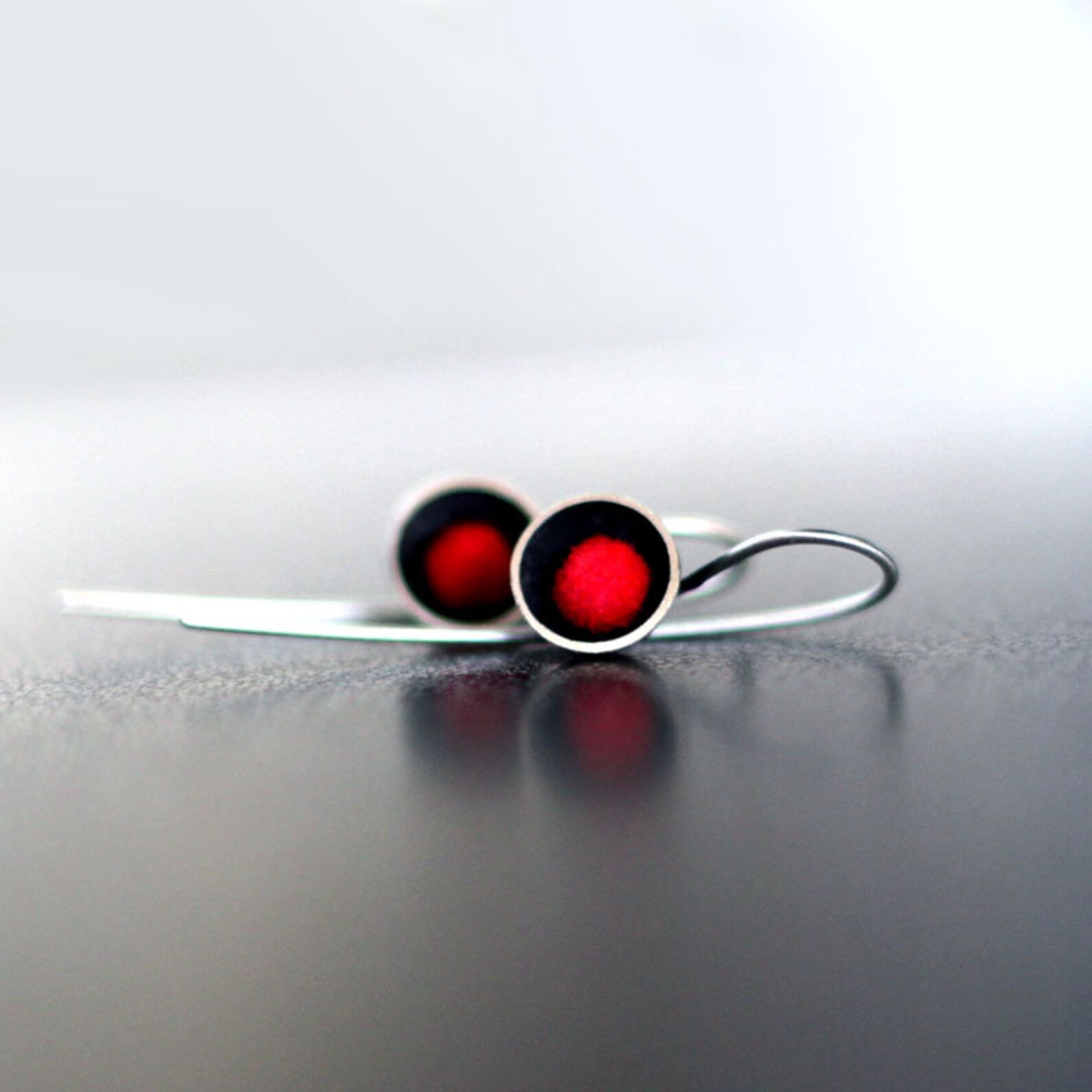 Sterling Silver Dangle Red Round Earrings for Minimalist - Etsy