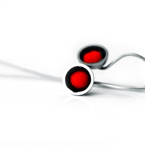 Sterling Silver Dangle Red Round Earrings for Minimalist Women, Tiny ...