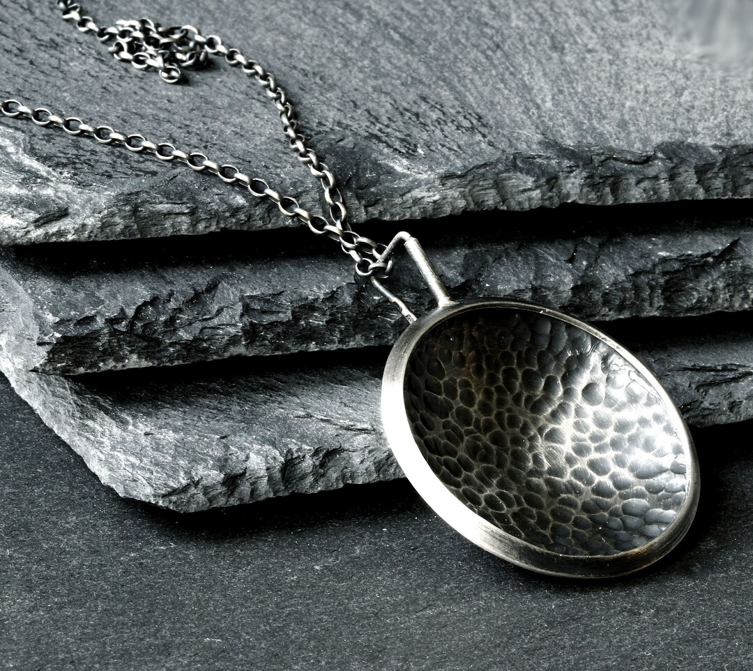 Sterling Silver Hammered Pendant, Disc Pendant, Brutalist Pendant ...