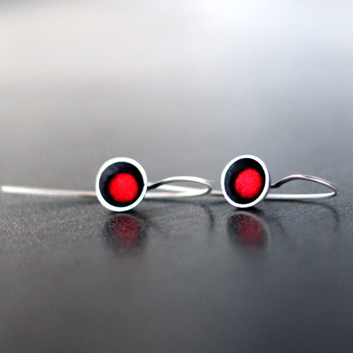 Sterling Silver Dangle Red Round Earrings for Minimalist - Etsy