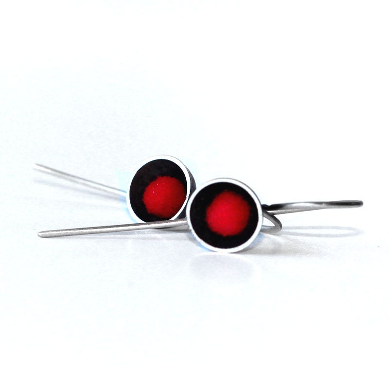 Sterling Silver Dangle Red Round Earrings for Minimalist Women, Tiny ...