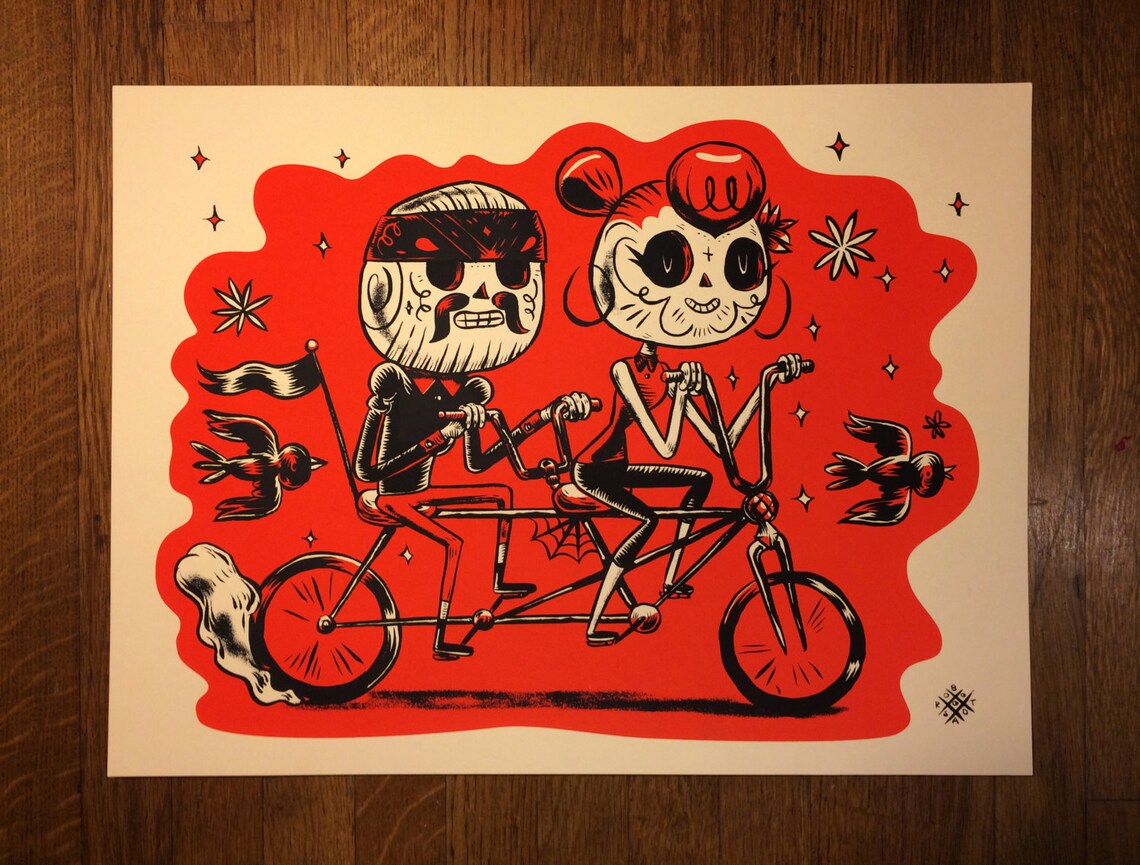 Limited Day of the Dead Bike Print CALAVERAS Poster by Robot Soda - Etsy