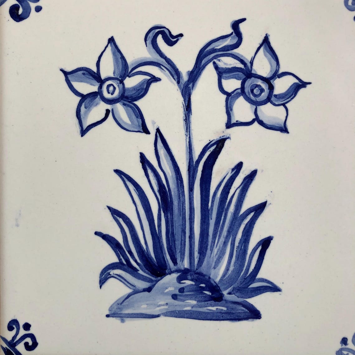 Hand Painted Tile Flower/ Portuguese Azulejo Stylized Flower - Etsy
