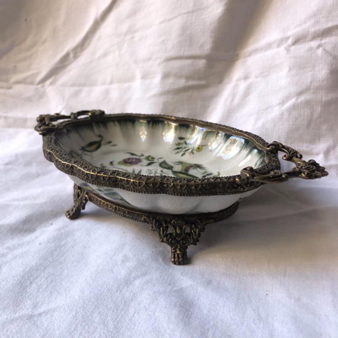 WONG LEE 1895 Decorative Bronze Footed Porcelain Dish - Etsy