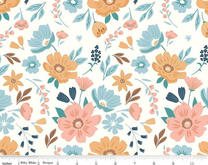 Large Floral Print Fabric, Live Love Glamp Fabric, Riley Blake Designs ...