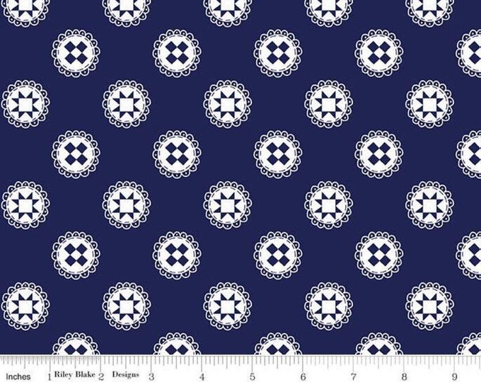 Navy Quilt Block Pattern Fabric, Simple Goodness Collection Riley Blake ...