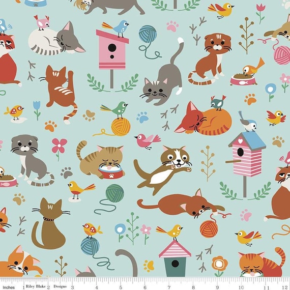 Colorful Cat Themed fabric, Cats Meow fabric, Riley Blake Designs by ...