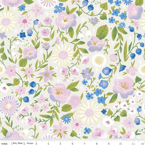 Pastel Floral Fabric, Little Brier Rose fabric, Riley Blake Designs by ...