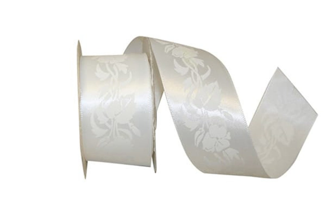 White Floral Print Satin Ribbon, White on White Print Ribbon - Etsy