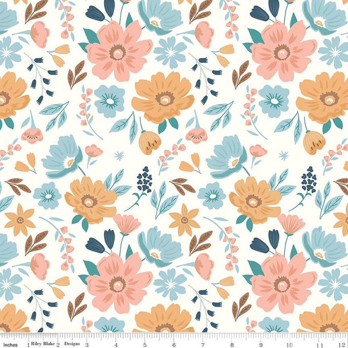 Large Floral Print Fabric, Live Love Glamp Fabric, Riley Blake Designs ...