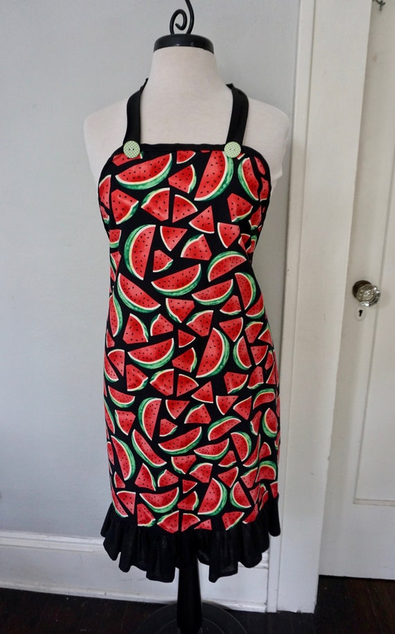Watermelon Print Apron, Ladies Ruffled Apron, Fun Summer Apron by ...