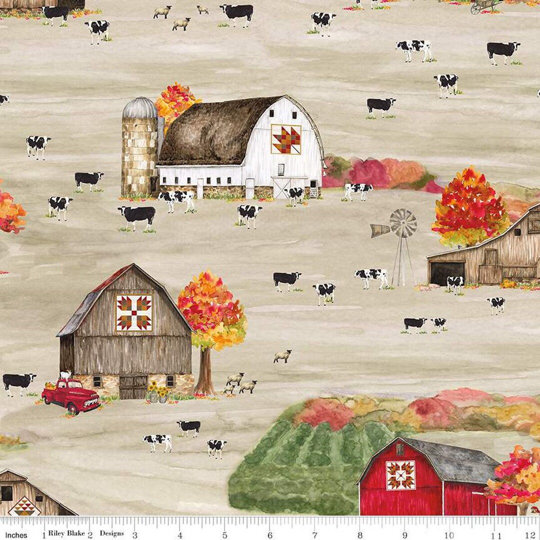 Farm Scene Fabric Fall Barn Quilts Print Fabric Riley Blake - Etsy