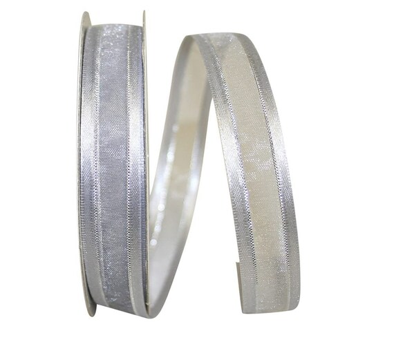 Silver Sheer Satin Edged Ribbon, Silver Satin Edge Ribbon with Metallic ...