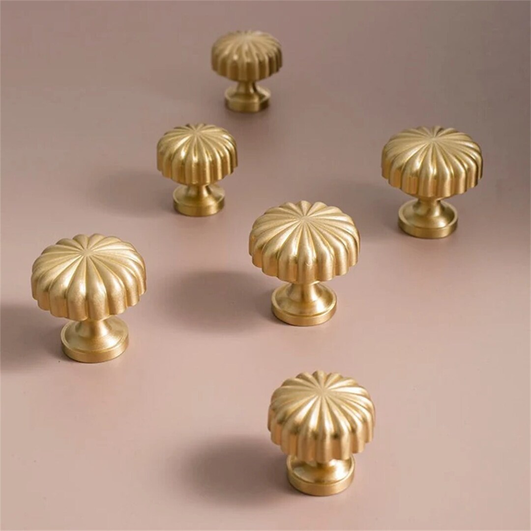 Solid Brass Cabinet Knobs, Vintage Gold Drawer Knobs Pulls, Sunflower ...
