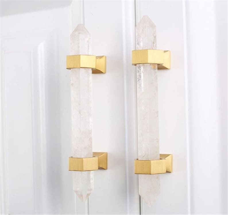 Natural Crystal Stone Drawer Pulls Modern Wardrobe Handle Adjustable ...
