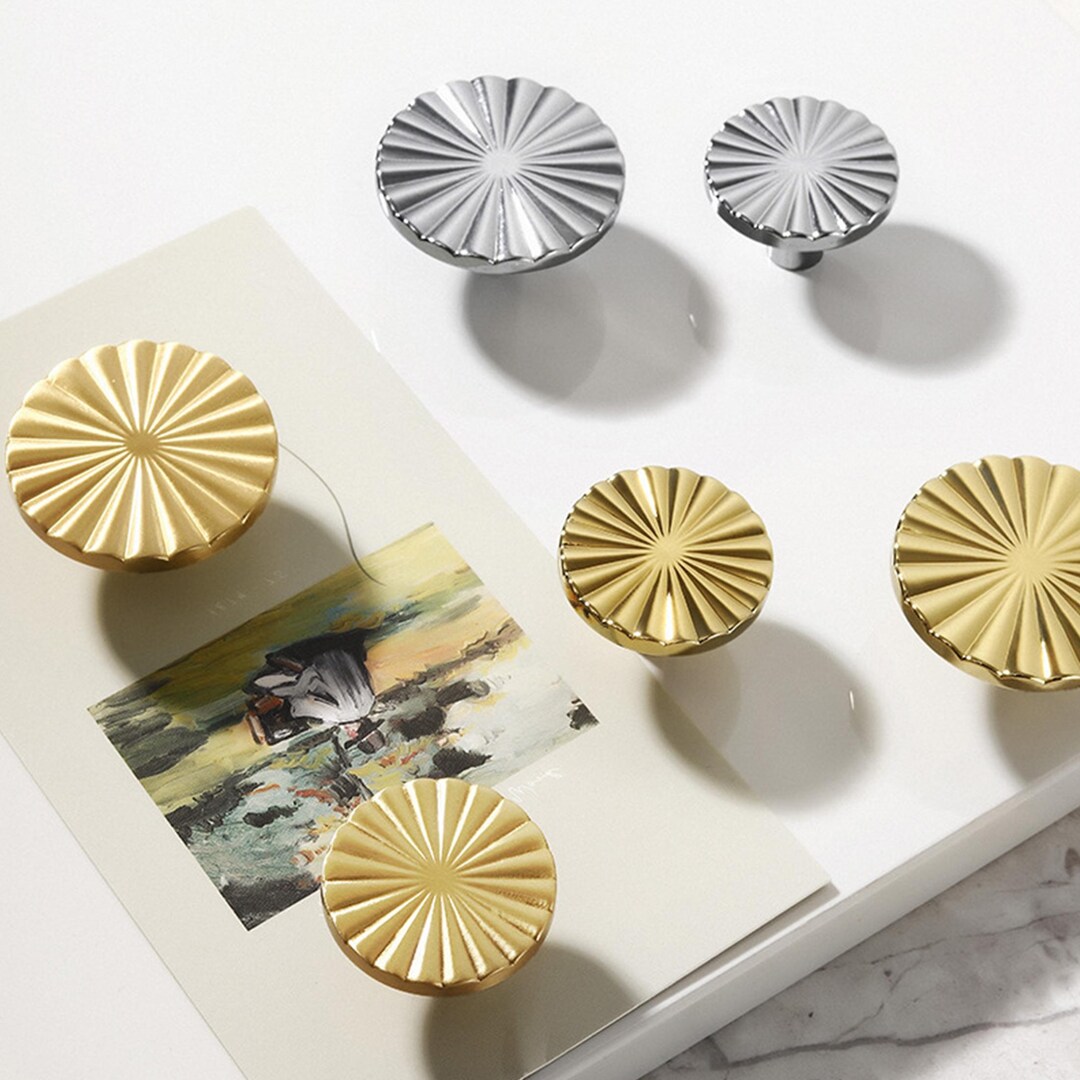 Sunflower Knobs,half Moon Texture Drawer Pulls, Semicircle Drawer Pulls Brass Round Cabinet ...