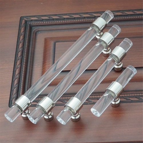 Square Acrylic Cabinet Handles Drawer Pulls Knobs Silver Clear - Etsy