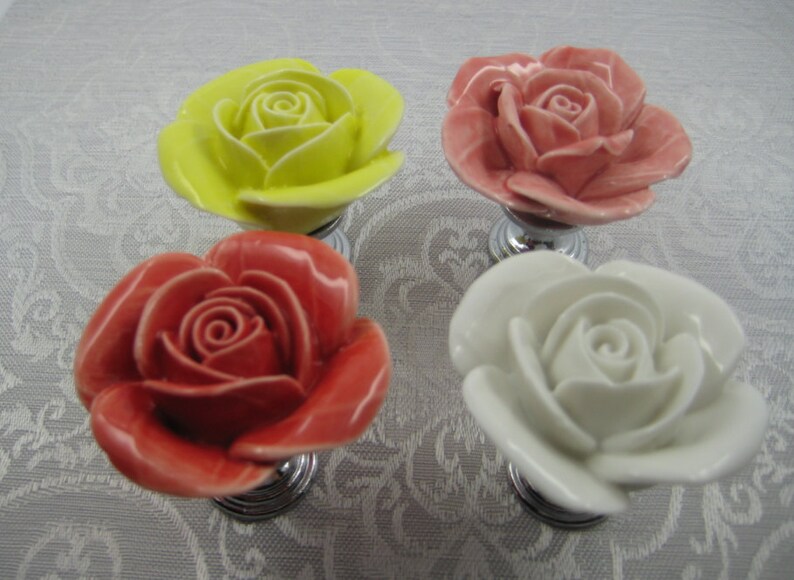 Rose Flower Ceramic Drawer Knobs Pulls Handles / Knobs/ | Etsy