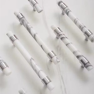 3.785black White Gray Marble Kitchen Cabinet Door Handle Drawer Knobs ...