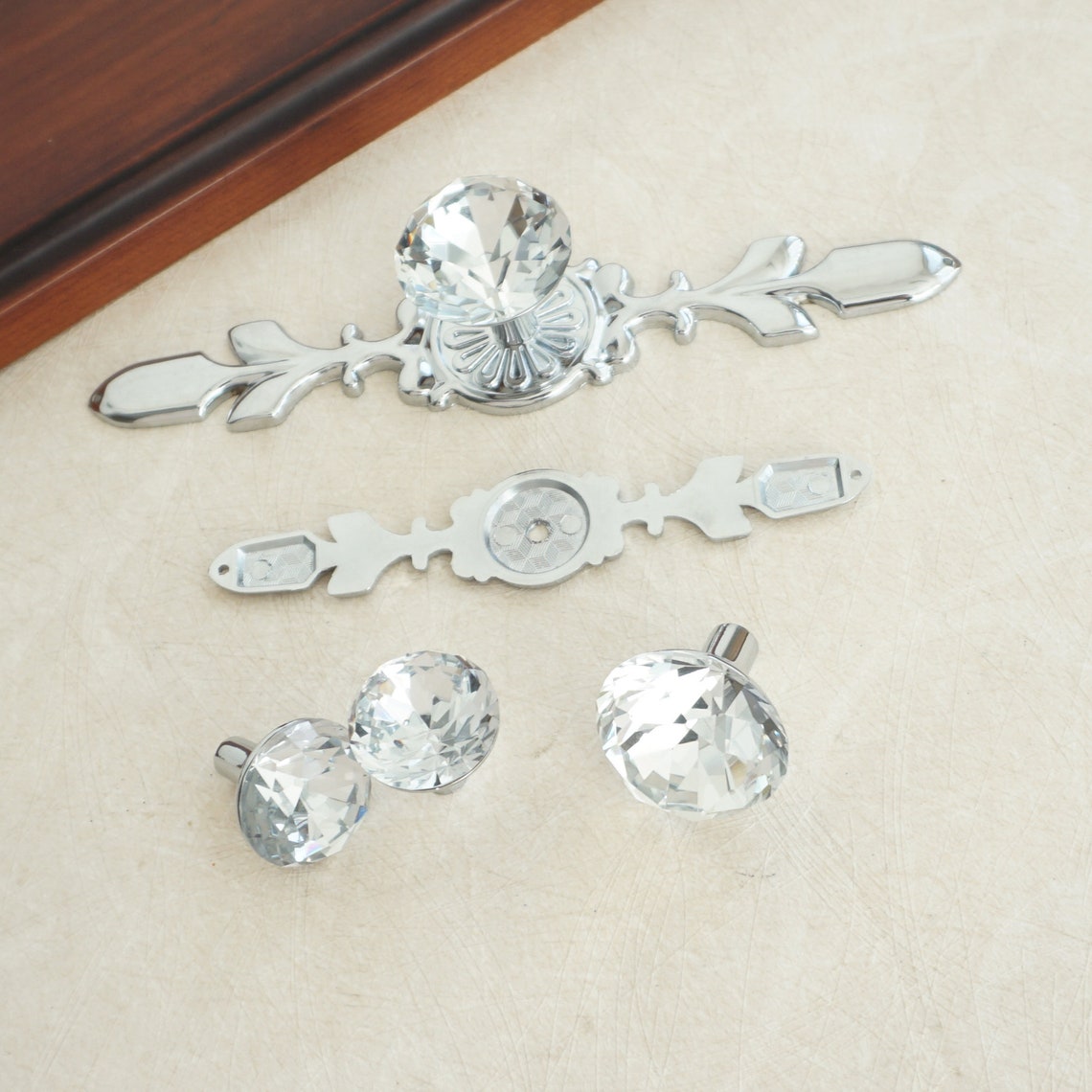 Silver Chrome Clear Drawer Knobs Handles / Glass Dresser Knob - Etsy