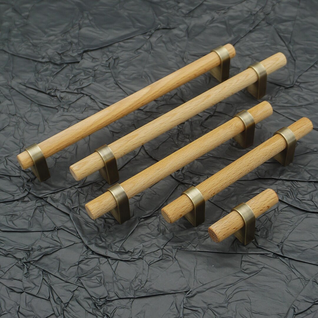 Customsize Beech Wood Cabinet Handles Knobs Drawer Pulls Brass Bronze ...