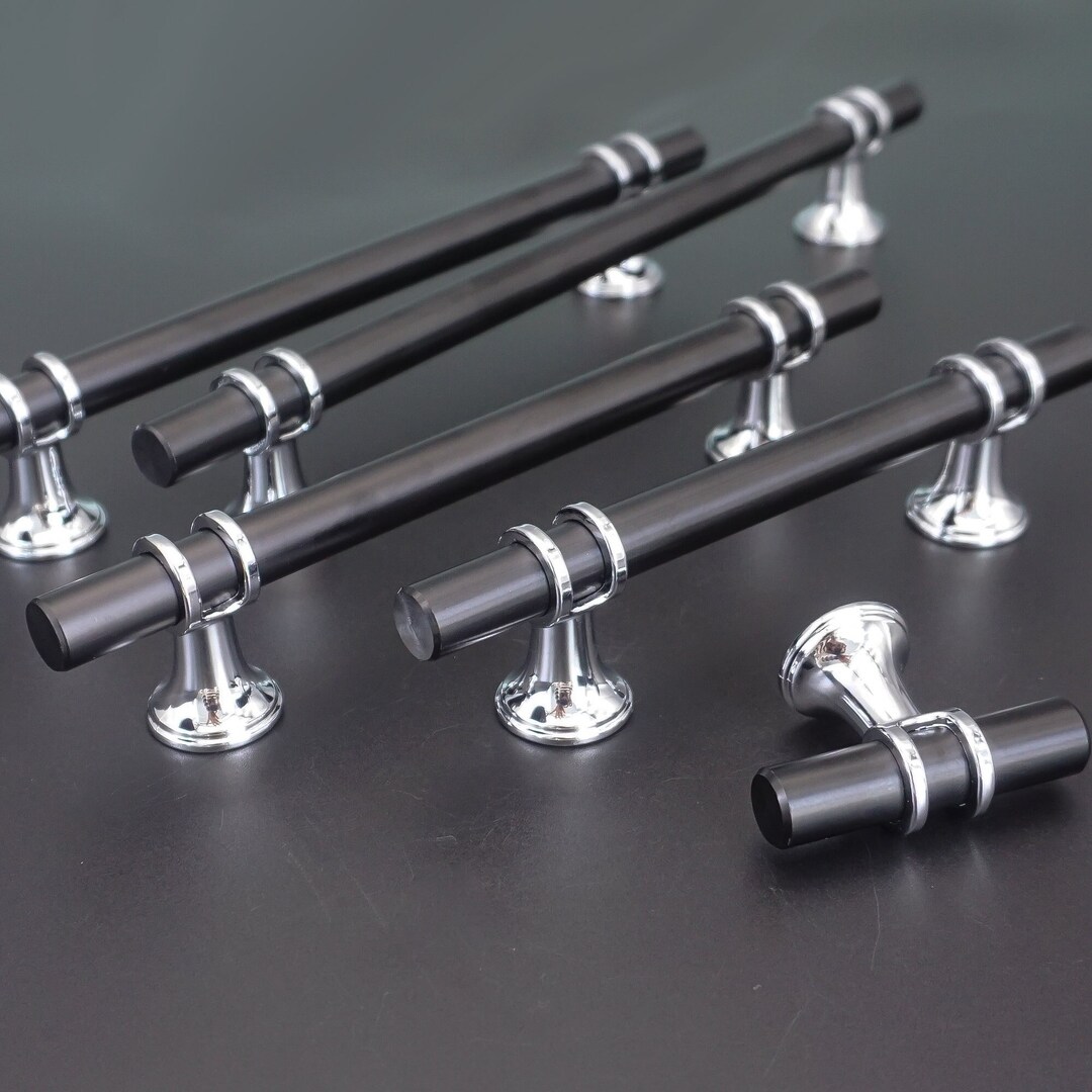 Black With Chrome Kitchen Handles Knob Cabinet Pulls Knobs - Etsy