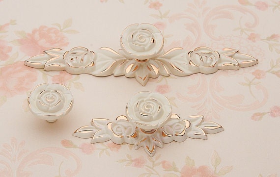 Rose Knobs Flower Pulls Handles/ Unique Cabinet Pulls / Drawer | Etsy