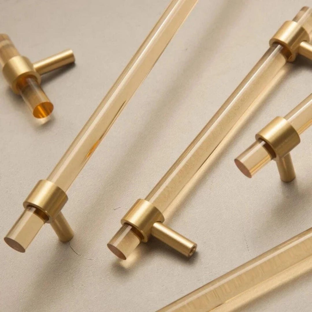 Champagne Acrylic Kitchen Handles Brass Gold Cabinet Pulls Lucite ...