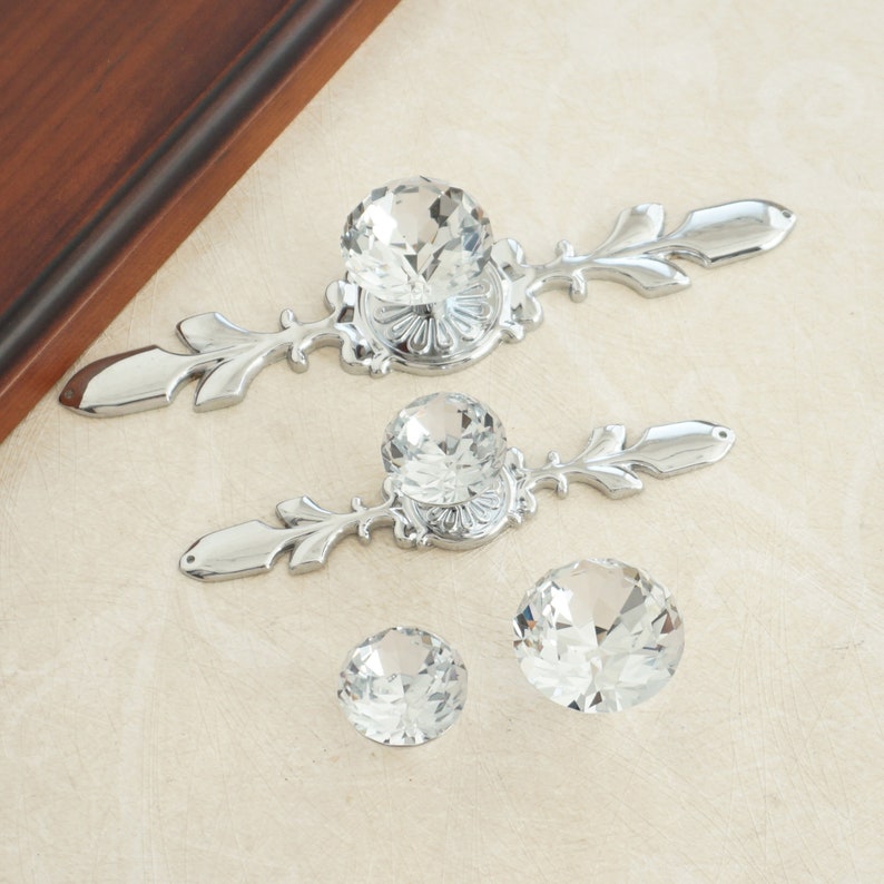 Silver Chrome Clear Drawer Knobs Handles / Glass Dresser Knob - Etsy