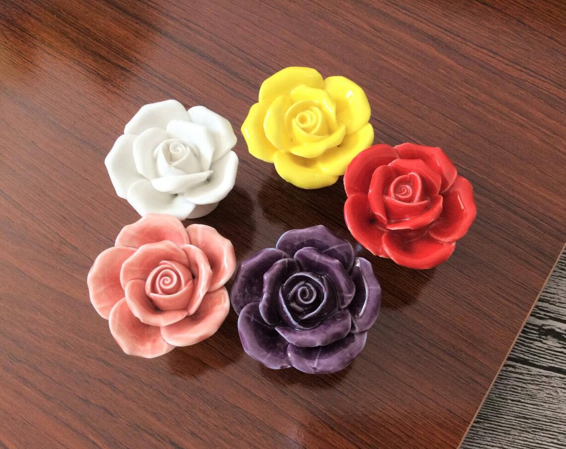 Rose Flower Ceramic Knobs Dresser Knobs Drawer Knob Pulls | Etsy