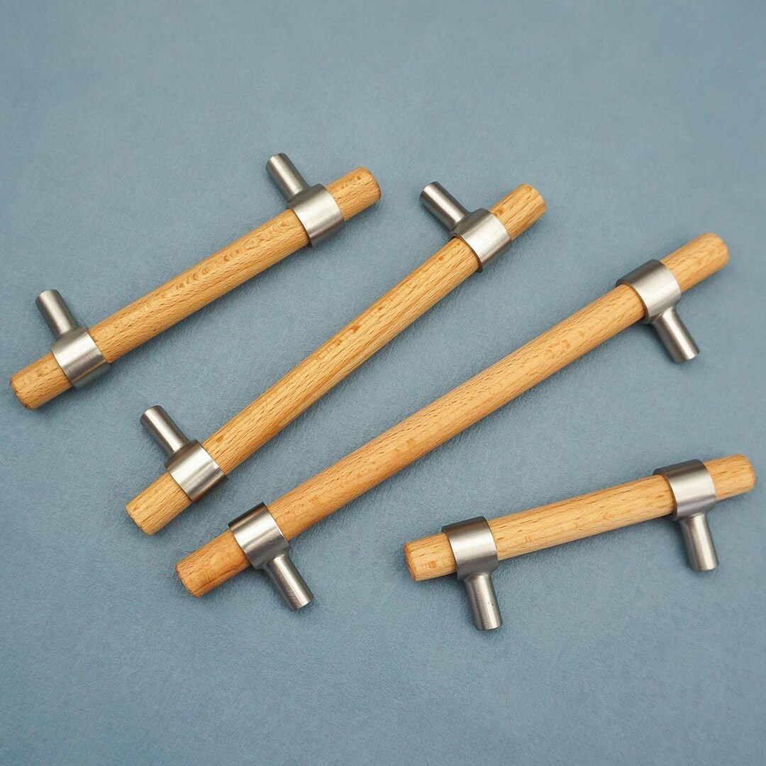 Customsize Beech Wood Cabinet Pulls Knobs Brushed Nickel Wardrobe Pulls ...