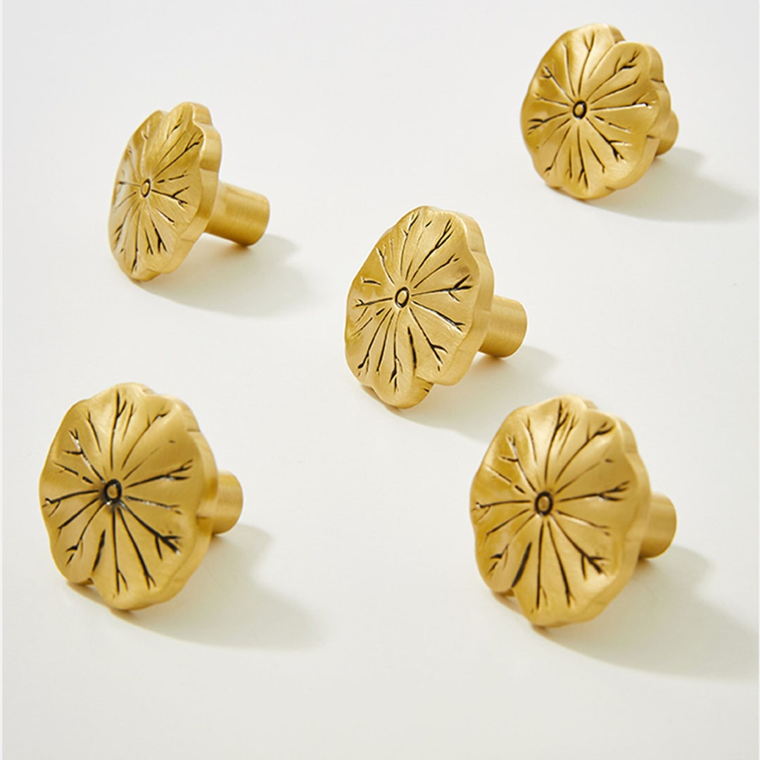 Lotus Leaf Brass Knobs Kitchen Pulls Cabinet Knobs Handles Nordic Style ...