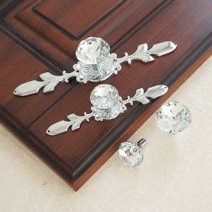 Silver Chrome Clear Drawer Knobs Handles / Glass Dresser Knob Crystal ...