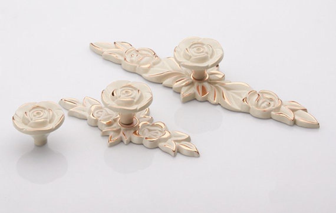 Rose Knobs Flower Pulls Handles/ Unique Cabinet Pulls / Drawer - Etsy