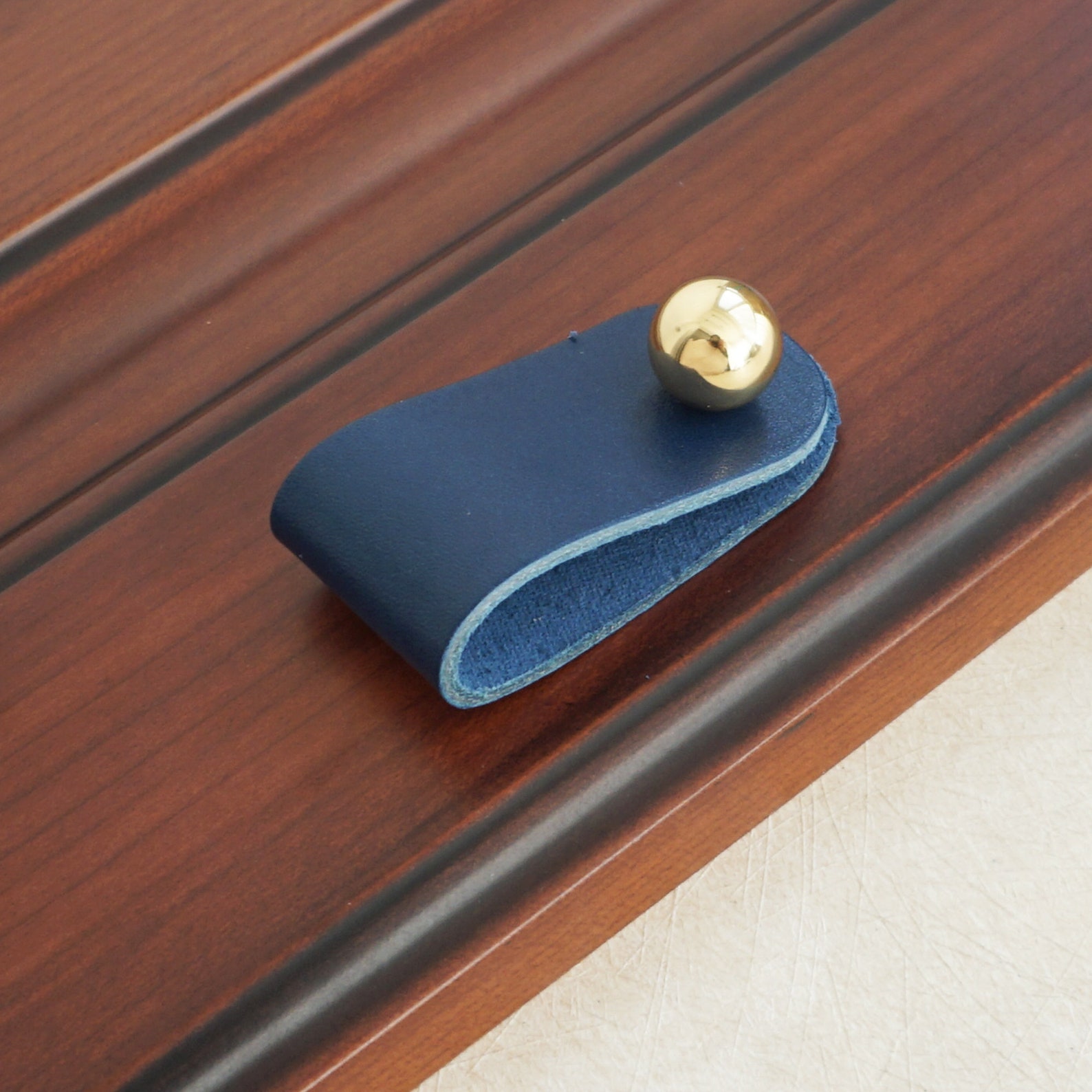 Dark Blue Leather Knobs Brass Knobs Cabinet Knobs Door Knobs - Etsy ...