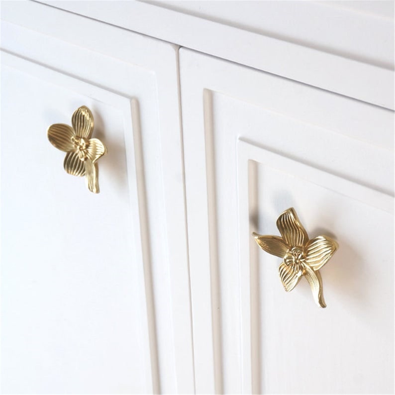 Brass Flower Knobs Kitchen Pulls Cabinet Knobs Handles Nordic - Etsy