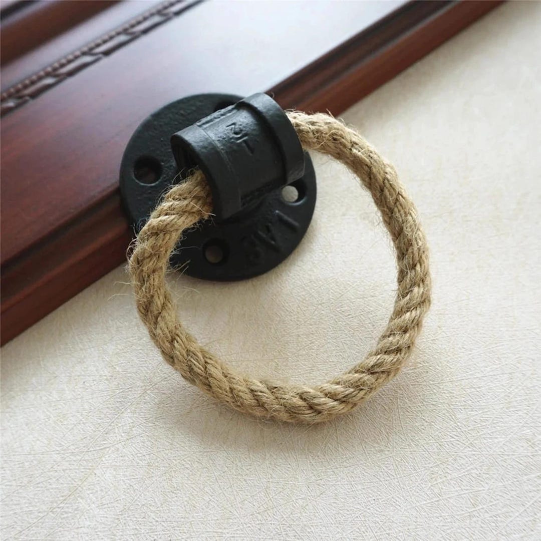 Hemp Rope Drop Ring Pull Barn Door Handles Antique Black Cabinet Handle ...
