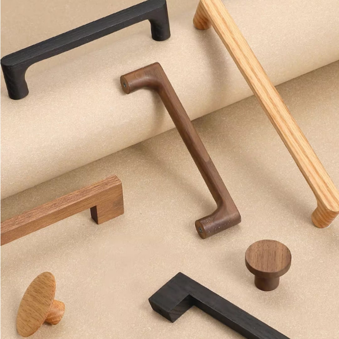 Natural Walnut Oak Wood Drawer Pull Knob Simple Kitchen Handle Minimalism Drawer Pull Dresser ...