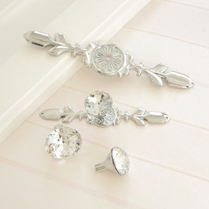 Silver Chrome Clear Drawer Knobs Handles / Glass Dresser Knob Crystal ...