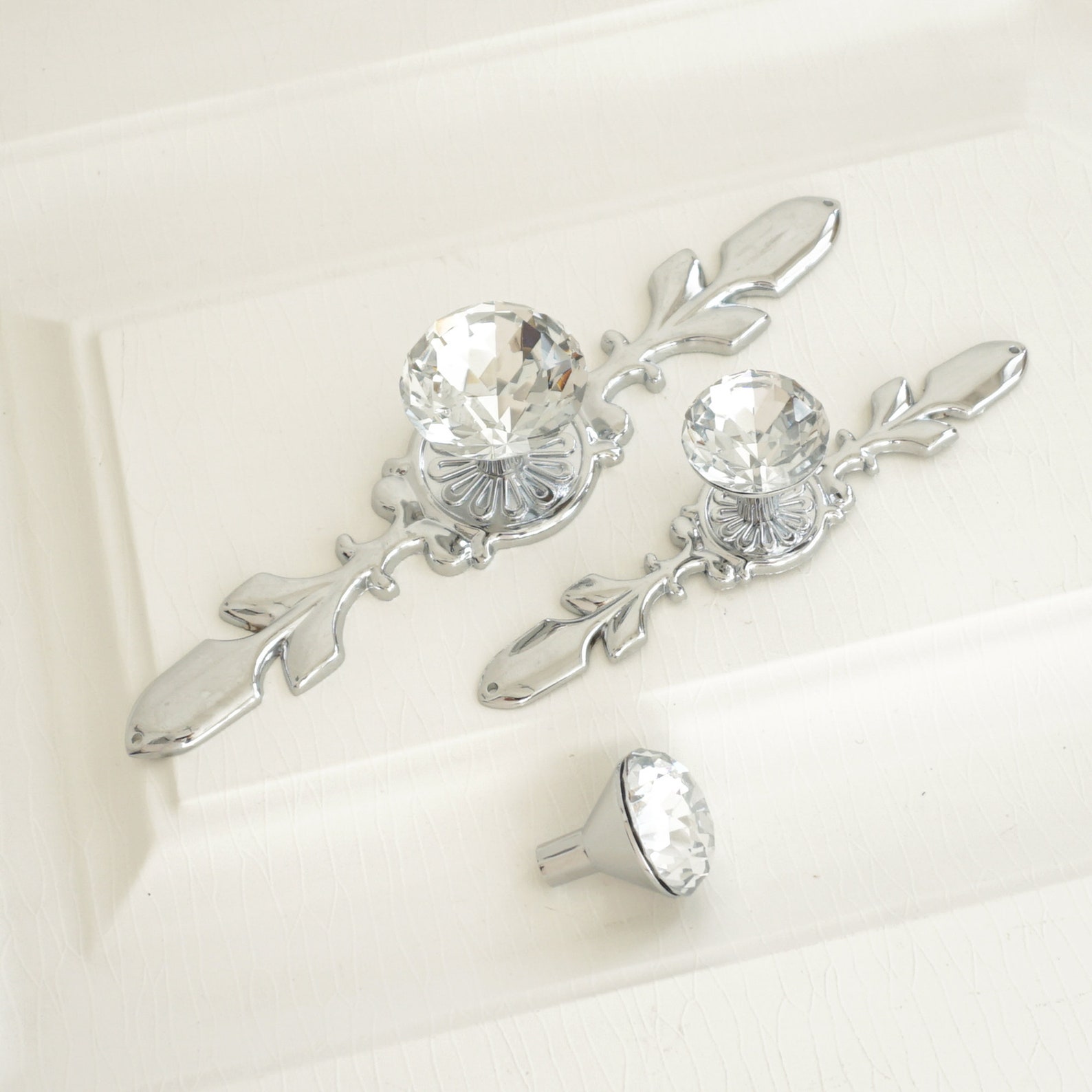Silver Chrome Clear Drawer Knobs Handles / Glass Dresser Knob - Etsy