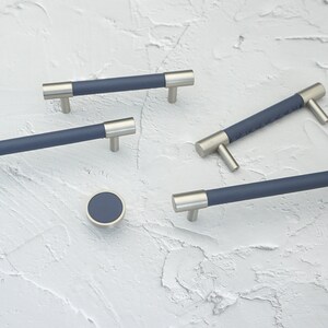 3.78"5"dark Blue Cowhide Cabinet Handles Brushed Nickel Drawer Pull Knob Dresser Knobs Wardrobe ...