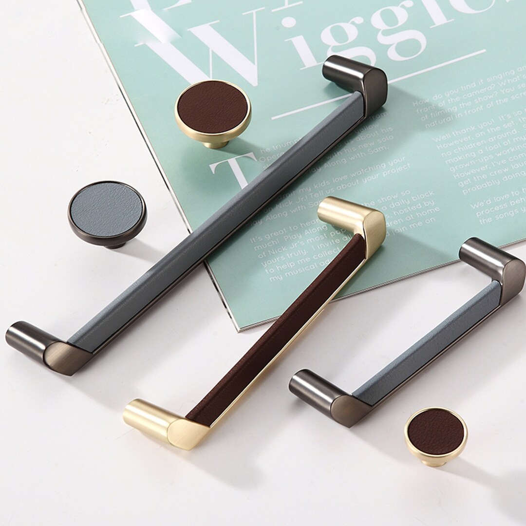 3.78'' 5'' 7.55' Nickel Blue Leather Cabinet Door Handles Dresser ...