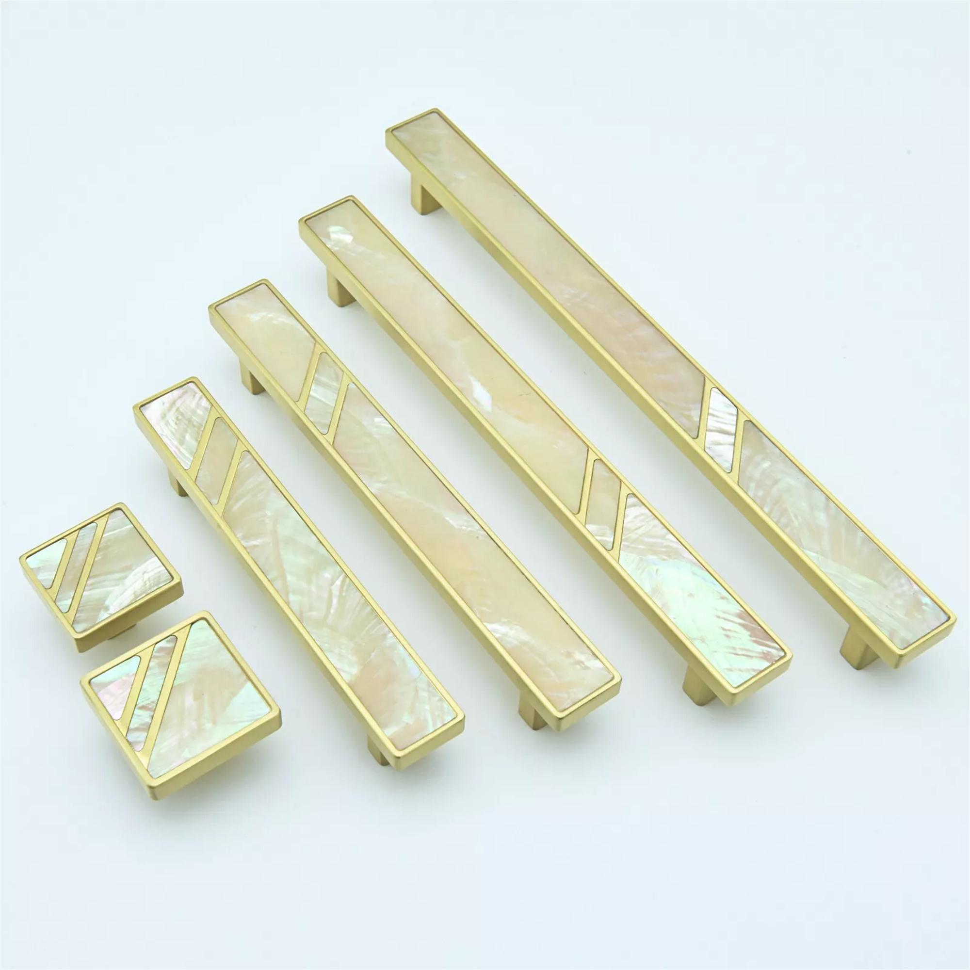 Natural Shell Cabinet Pull Knobs Luxury Brass Drawer Knobs Pulls Green ...
