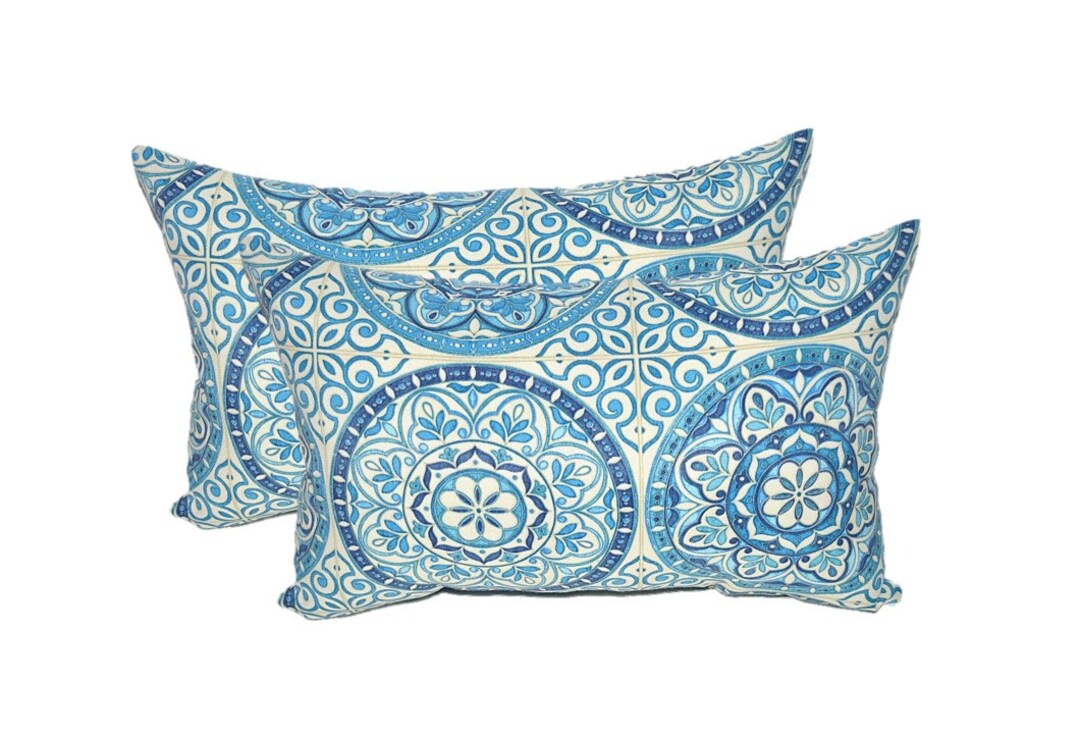 Set of 2 - Indigo Wheel Blue Sundial Indoor Outdoor Lumbar Rectangle ...