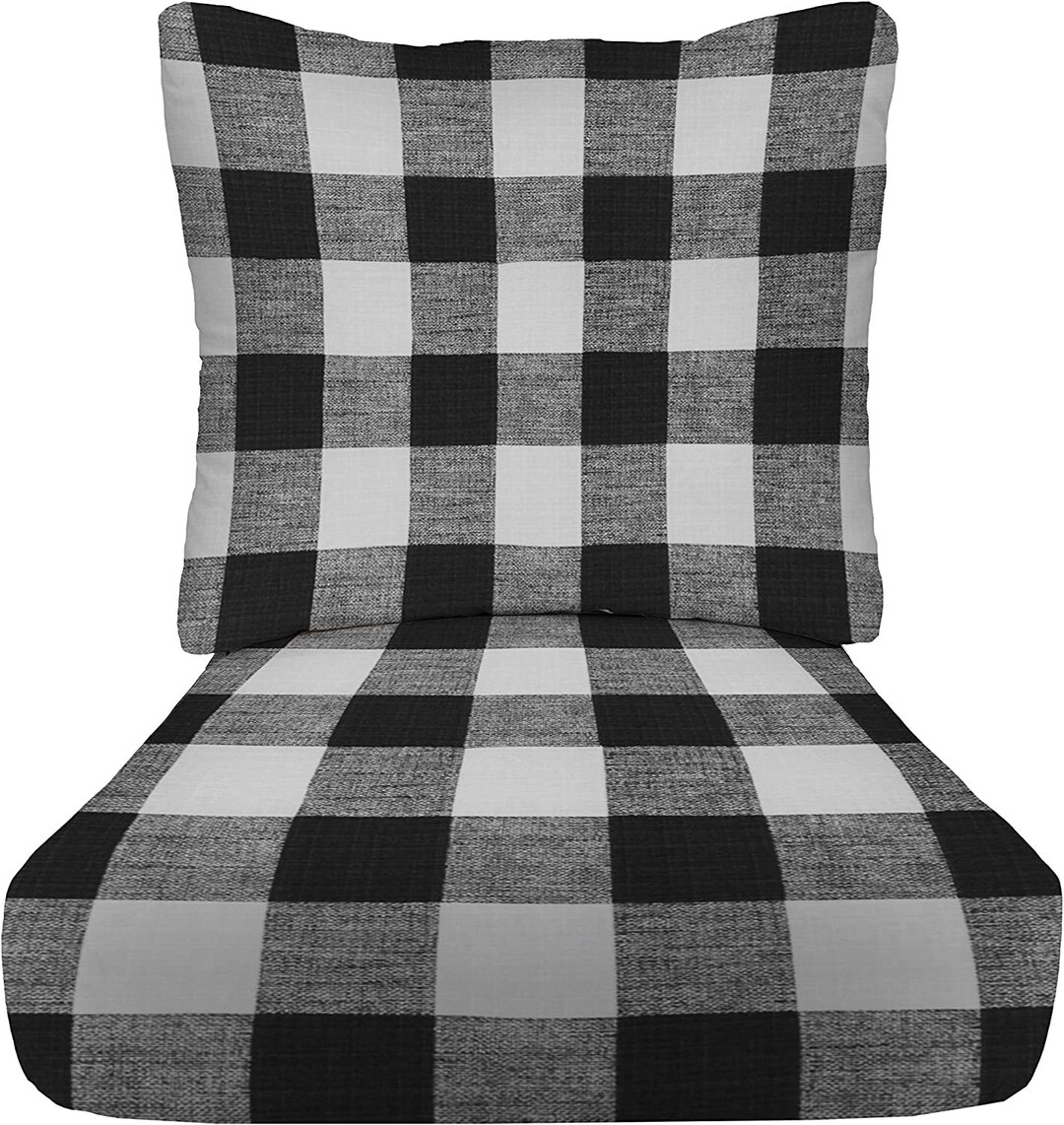 BLACK Buffalo Plaid Gingham Check Cushion for Indoor / Outdoor Deep ...