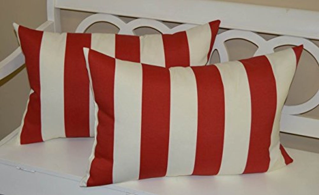 Set of 2 In/outdoor Lumbar / Rectangle Pillows - Red & White Stripe ...