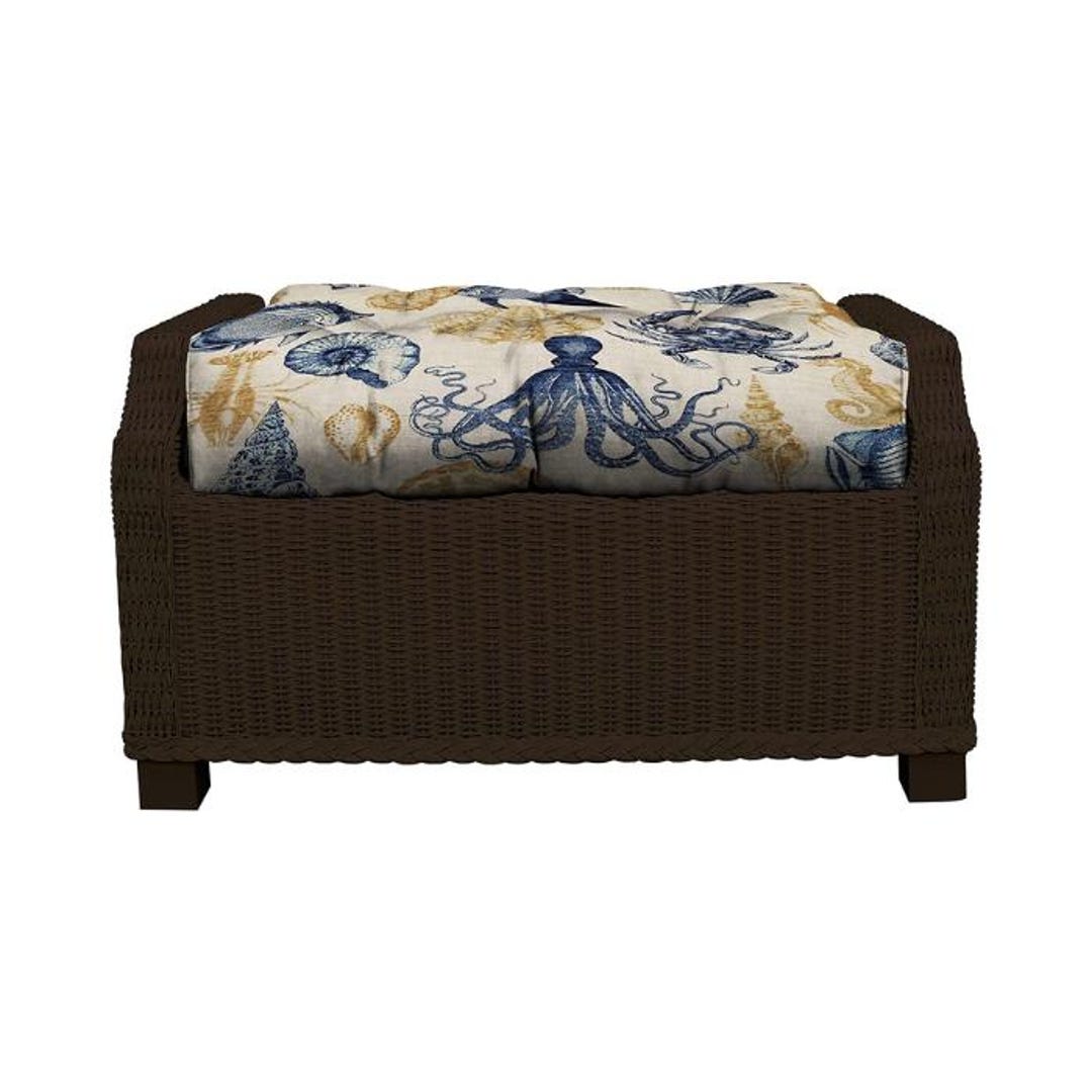 RSH Décor Tufted Ottoman Footstool Cushion for Wicker Rattan, Blue Tan ...