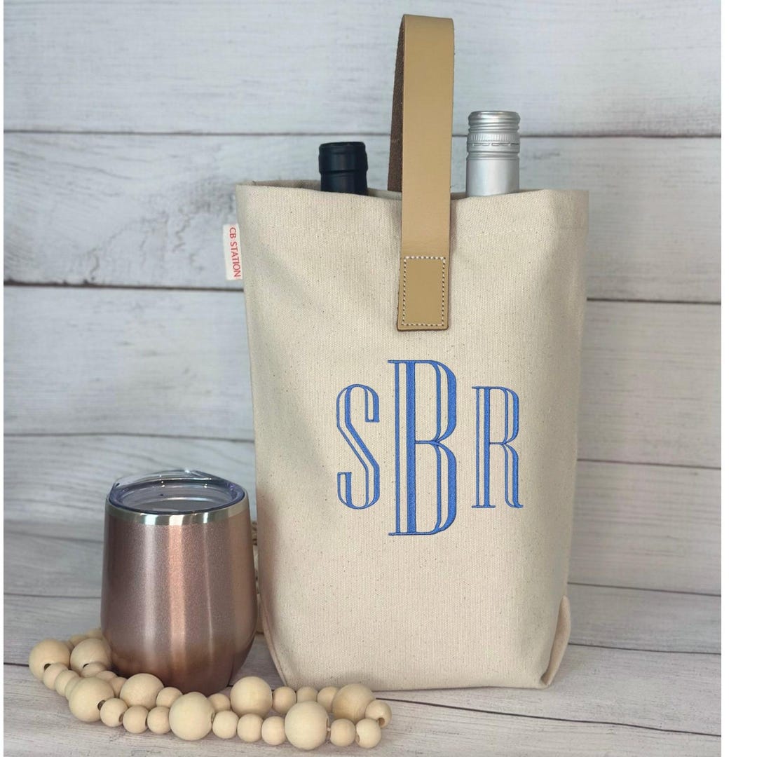 Double Wine Tote, Personalized Canvas Beverage Carrier 2 Bottle Bag ...