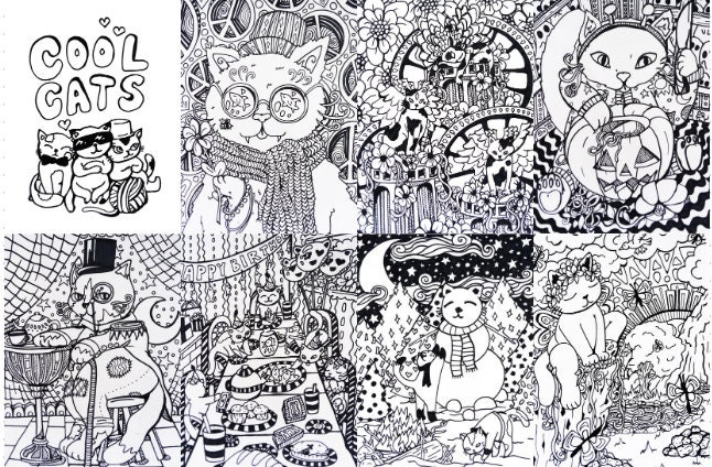 Cool Cats Digital Coloring Book - Etsy