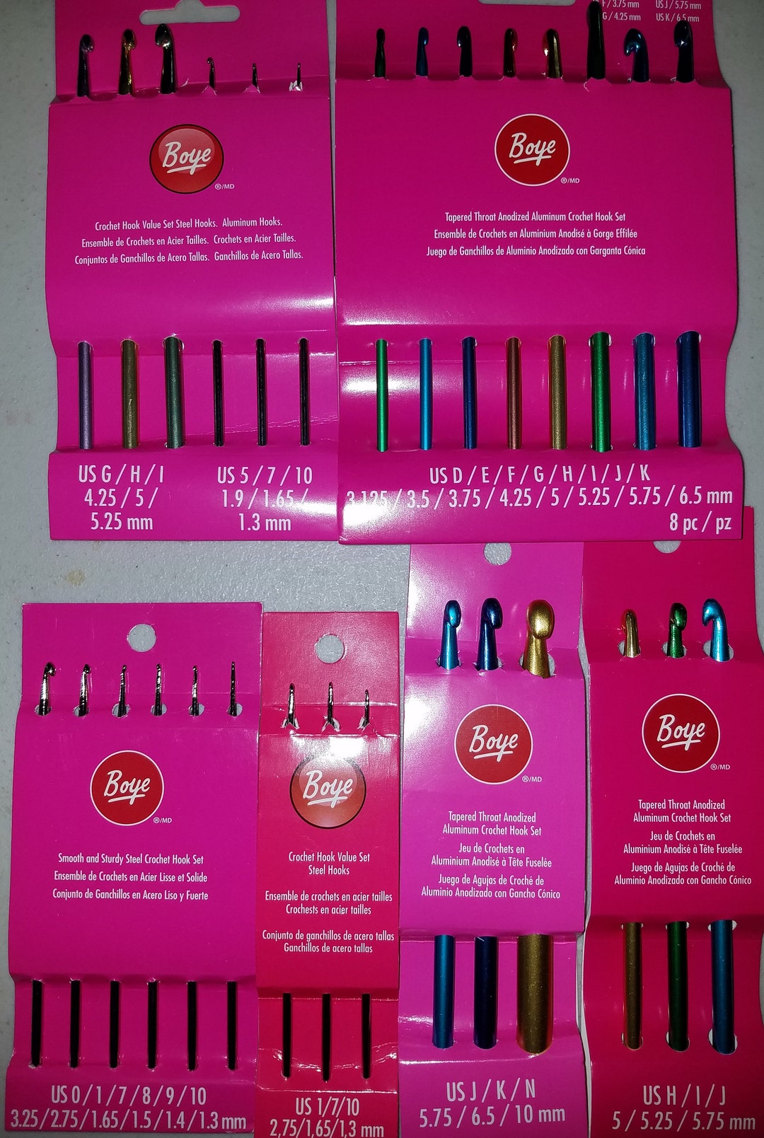 Boye Steel and Aluminum Crochet Hook Sets, 6 Different Sets, Steel Hook ...